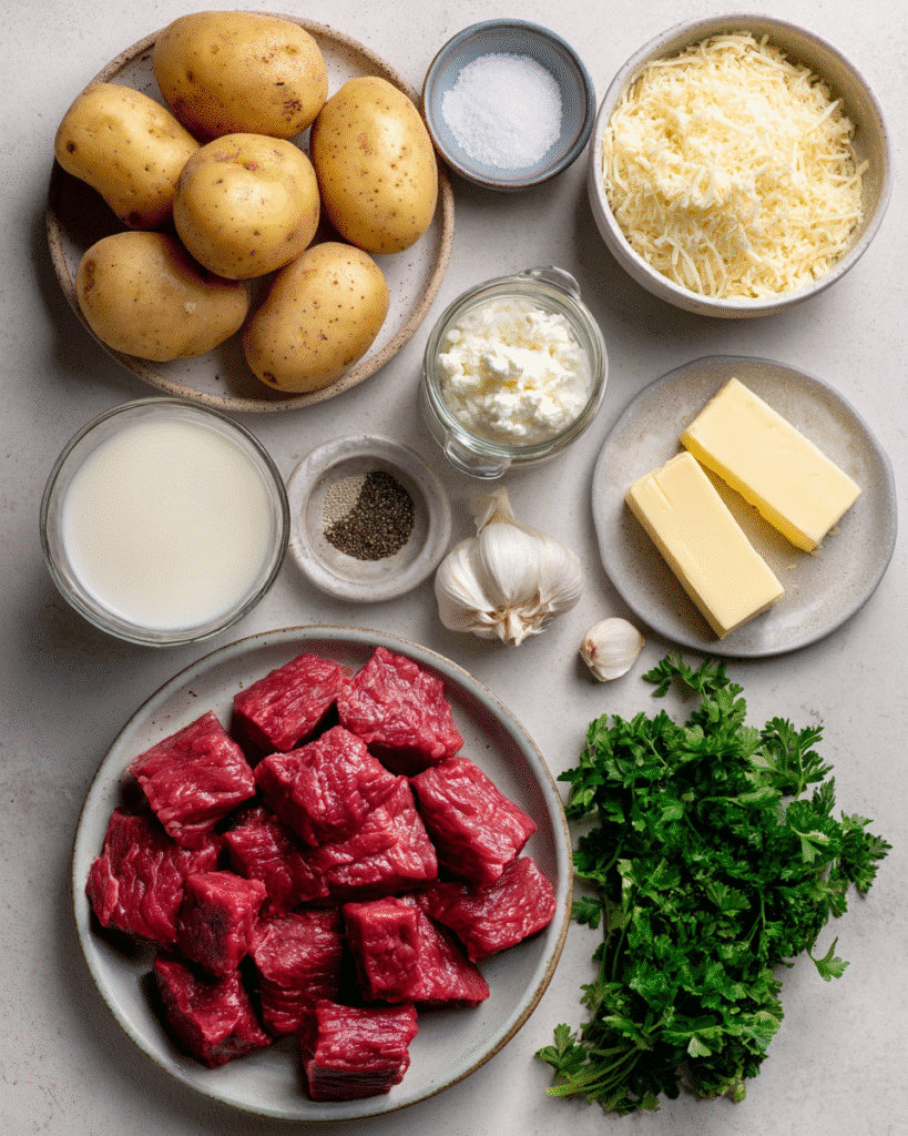 Seak Stuffed Potatoes with Parmesan Cream Sauce